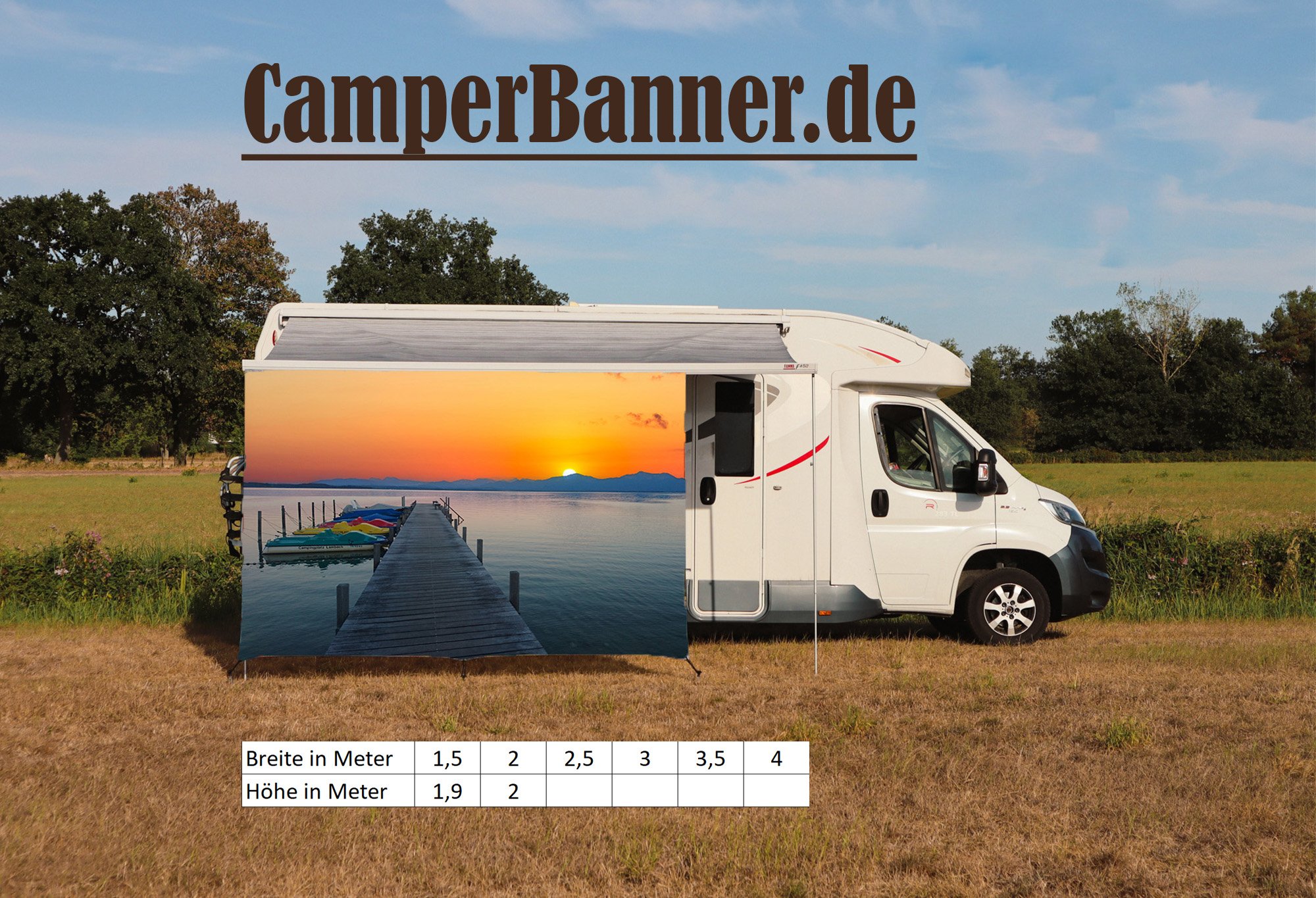 Motorhome Banner Awning Sun Shade Jetty Sunset - Camper Banner